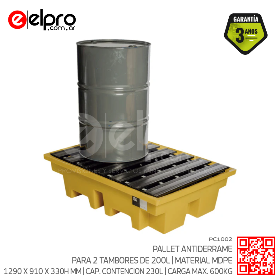 PALLET ANTIDERRAME PARA 2 TAMBORES DE 200L – El Pro